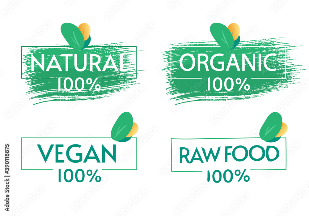 Organic natural, vegan and raw food label logo vector icon sticker for ...