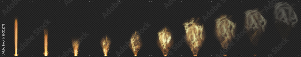 Consecutive phases of a shot from a weapon, pistol, rifle, shotgun ...