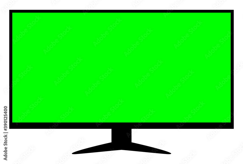 lcd tv green screen for display mock-up, tv lcd wide with green screen isolated on white, blank ...