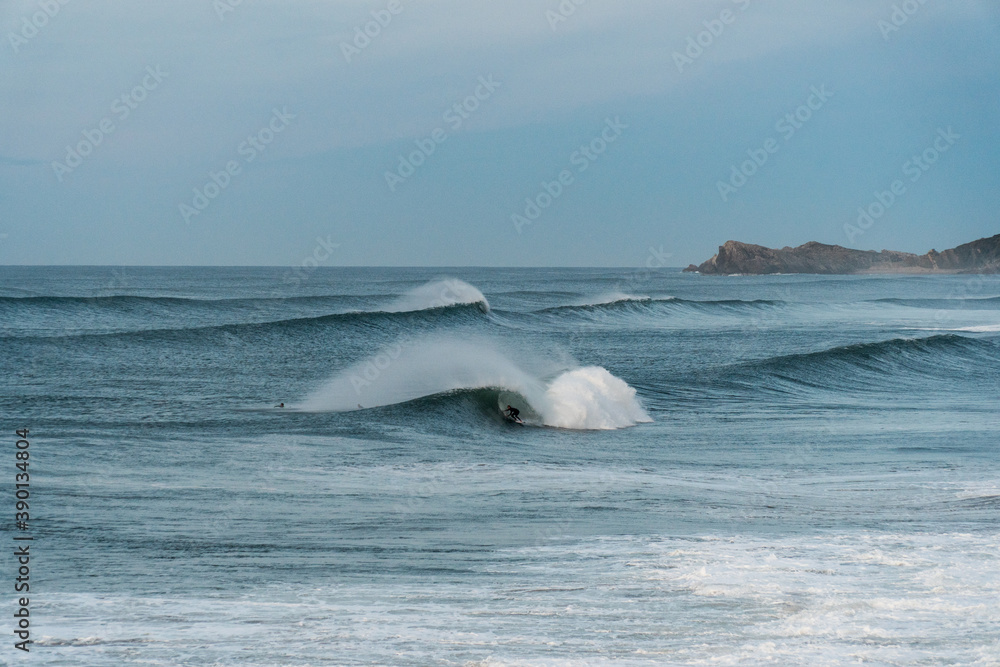 Perfect surfing spot in a nice autumn evening in north Spain Stock ...