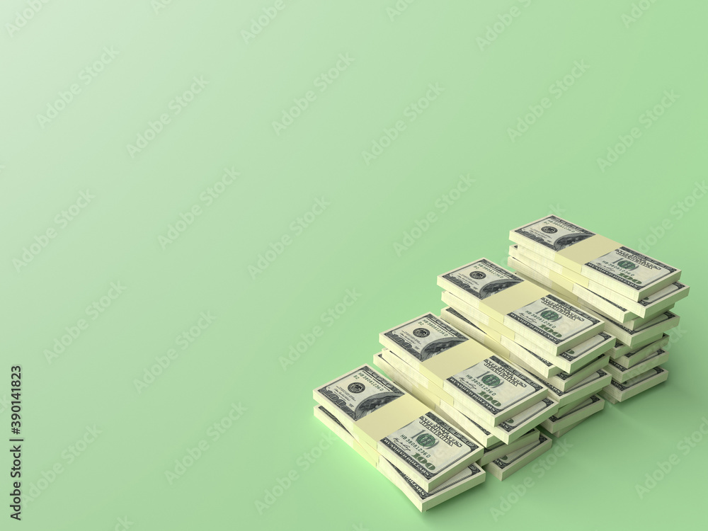 Big money stacks from dollars on blank green background Stock Photo ...