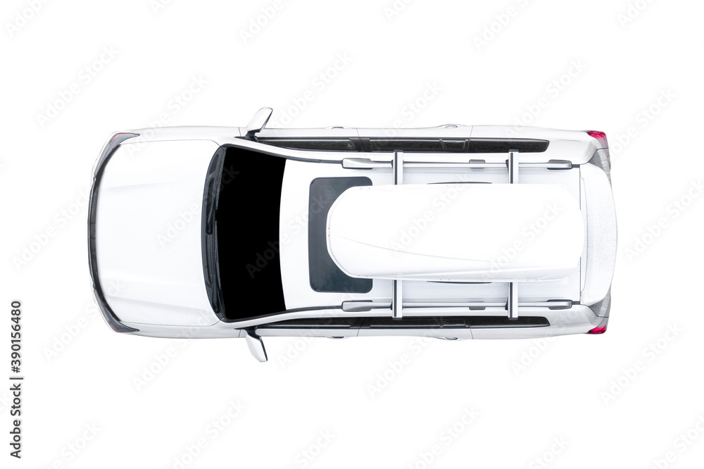 Modern white SUV car isolated on white background. Top view of white ...