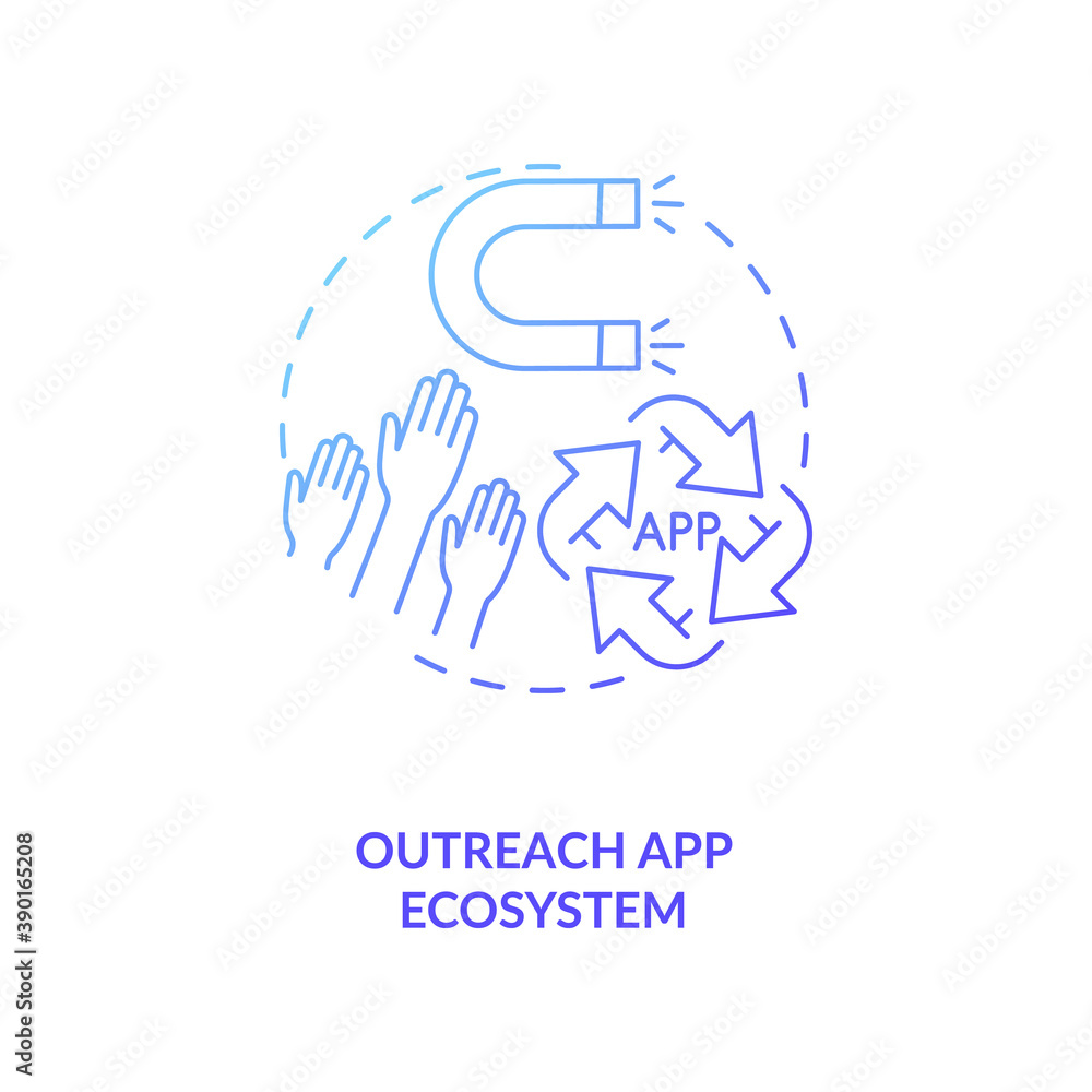 Outreach app ecosystem concept icon. App marketing tips. Reach your ...
