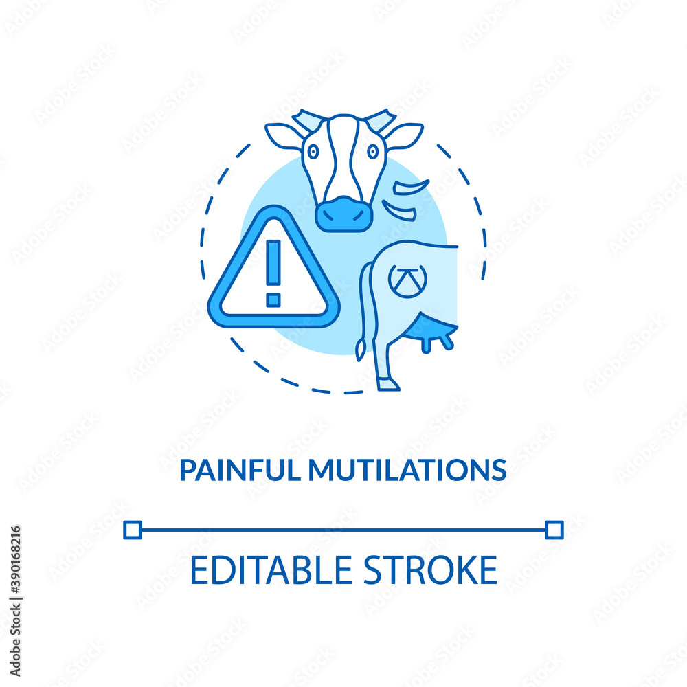 Painful mutilation turquoise concept icon. Animal cruelty. Farm ...