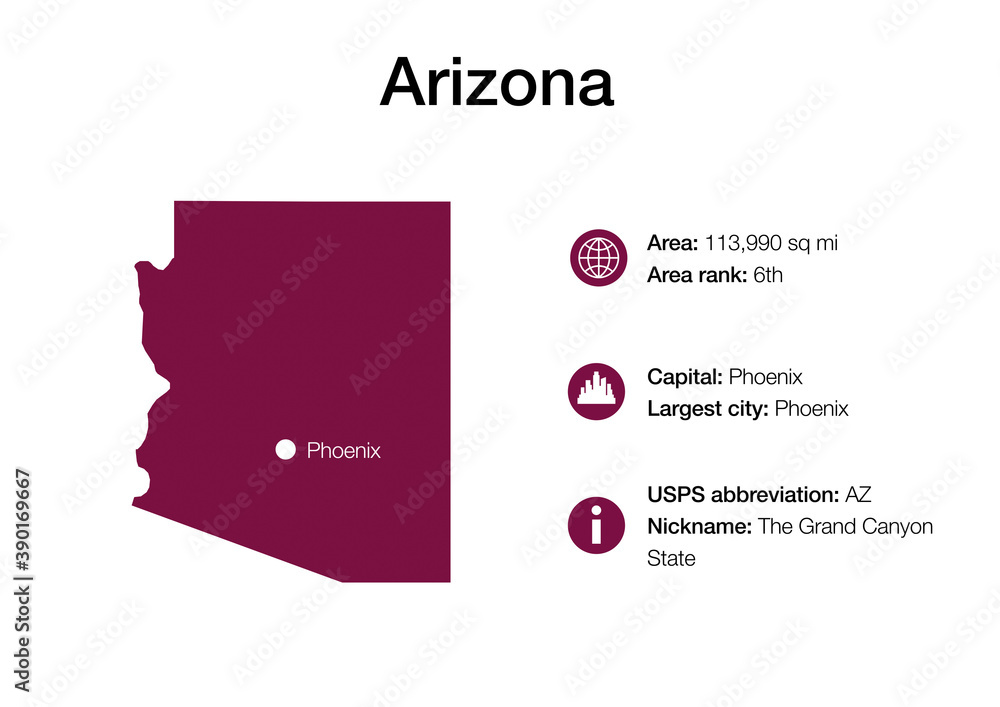 Map of Arizona state with political demographic information and biggest ...