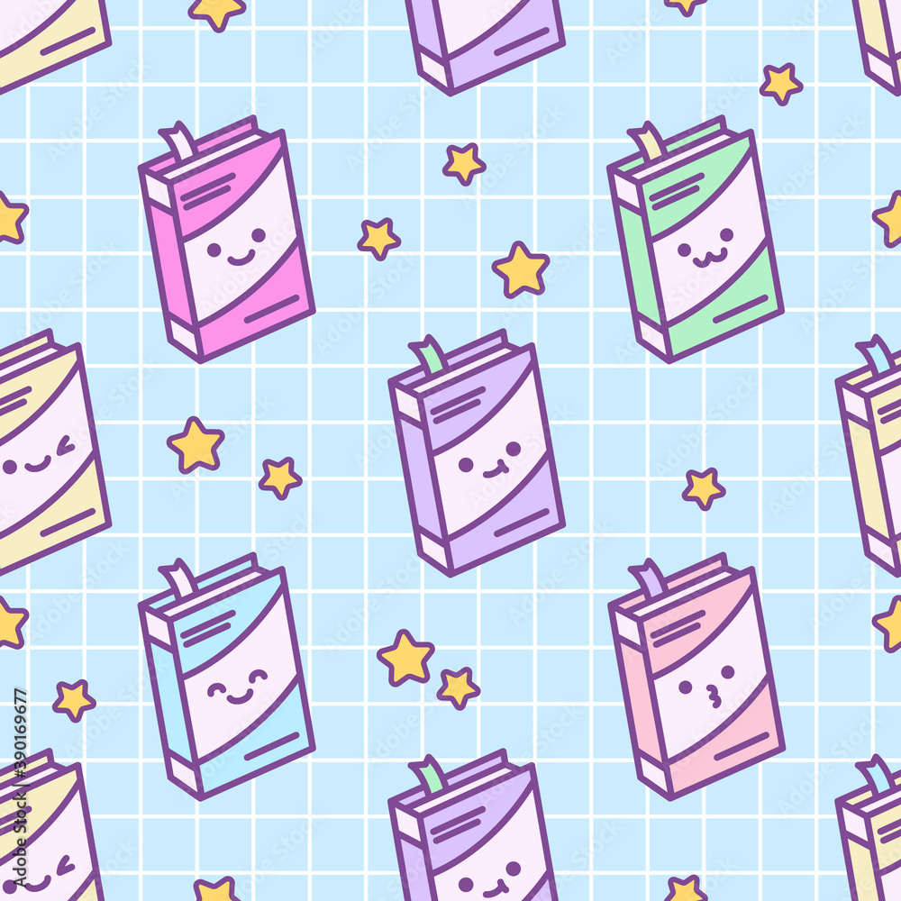 Kawaii vector Seamless Pattern with Books. Cute Literature background ...