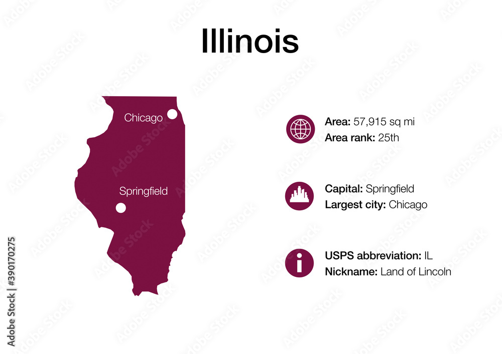 Map of Illinois state with political demographic information and ...