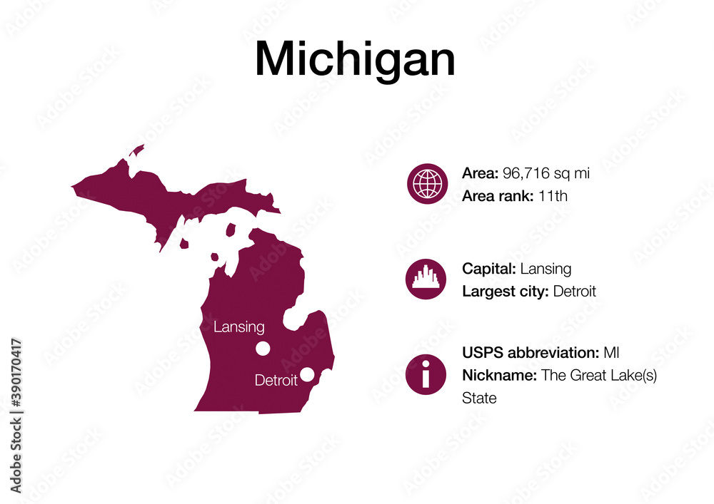 Map of Michigan state with political demographic information and ...
