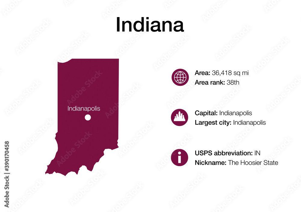 Map of Indiana state with political demographic information and biggest ...