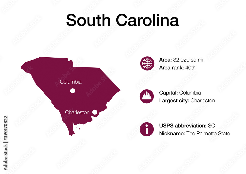 Map of South Carolina state with political demographic information and ...