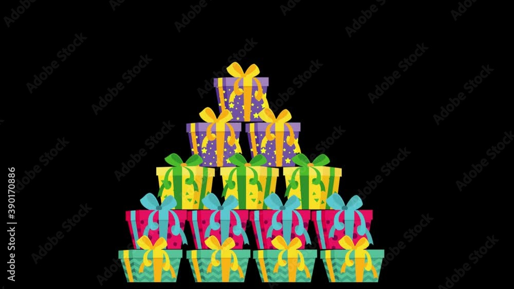 Animation of appearance the gift box pyramid and disappearance ...