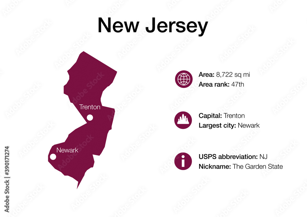 Map of New Jersey state and position in the United States state with ...