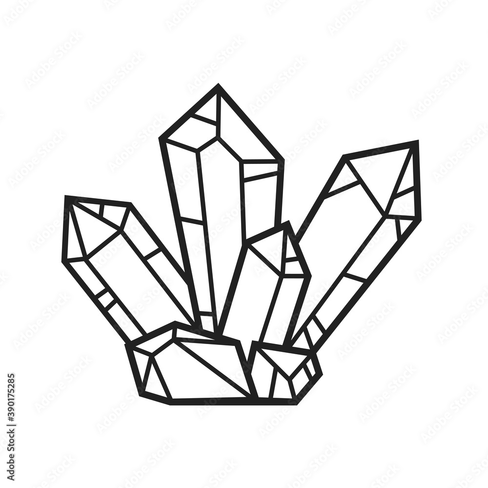 Monochrome hand drawn group crystals or stones different forms in ...