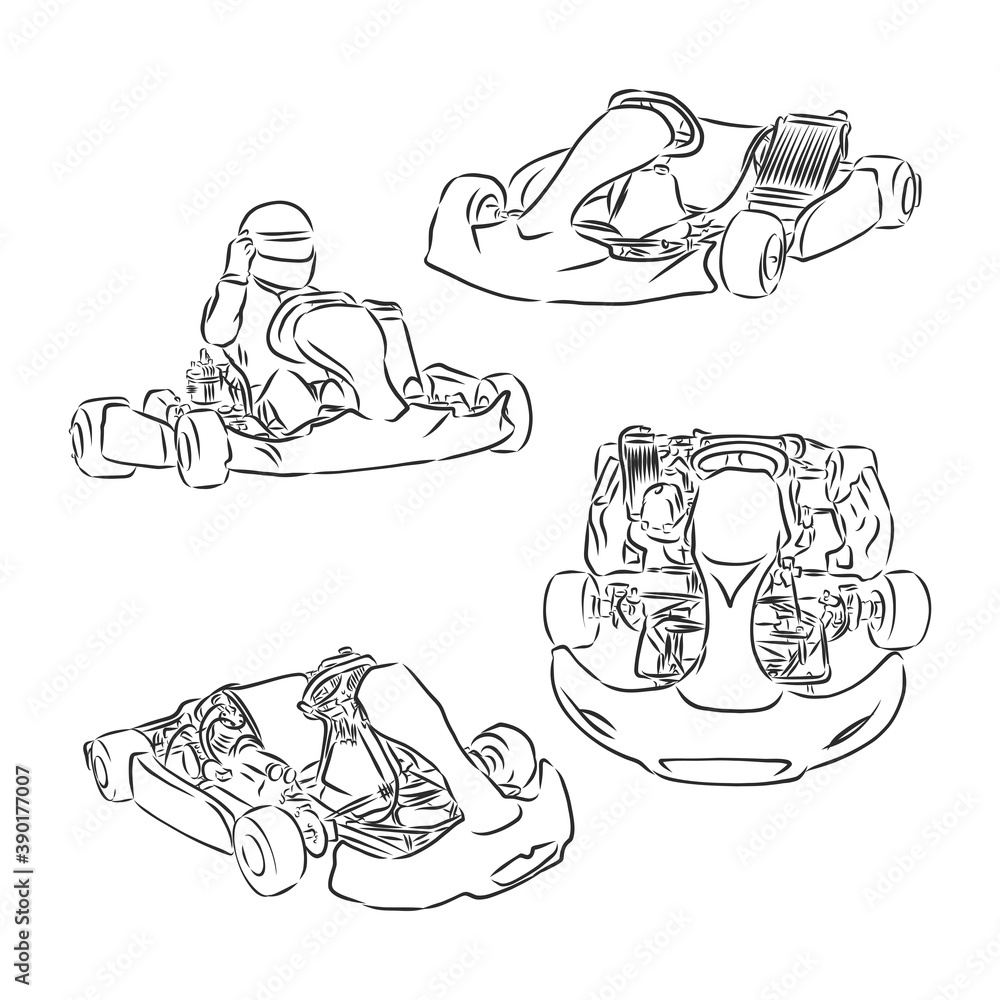 The Go Kart car logo hand draw on gray background. EPS10 art vector ...