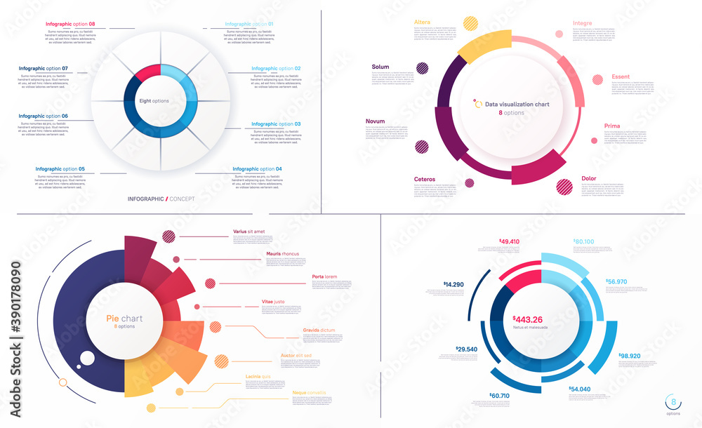 Set of vector circle chart designs, modern templates for creating ...