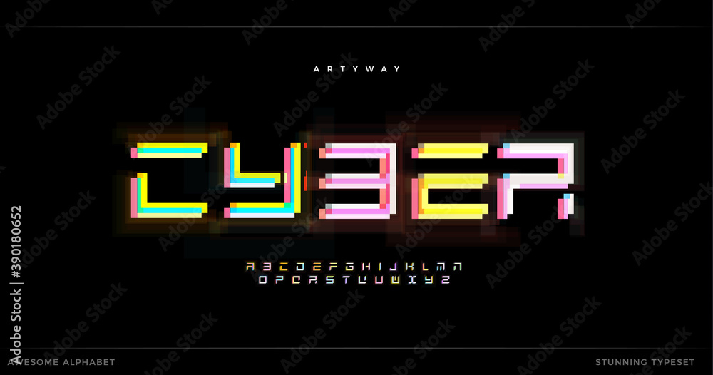 Awesome Cyber Futurism alphabet. Futuristic stunning font, geometric ...