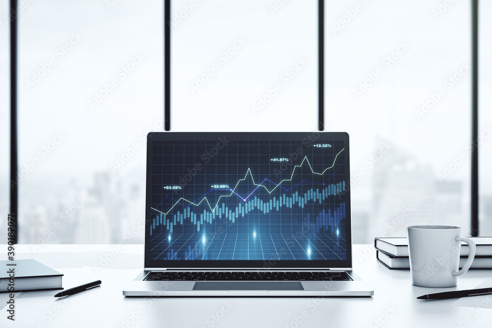 Modern computer screen with abstract financial diagram, banking and ...