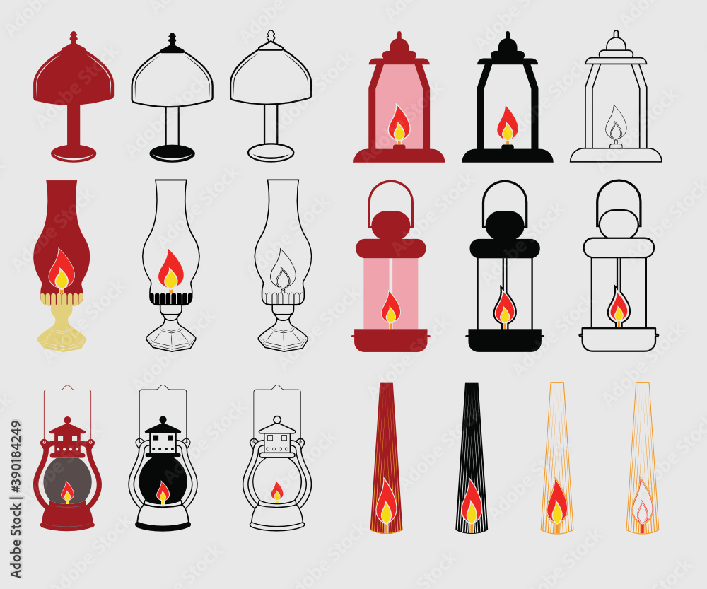 Christmas Lamps of different hurricane lamp types, set. Chandeliers ...