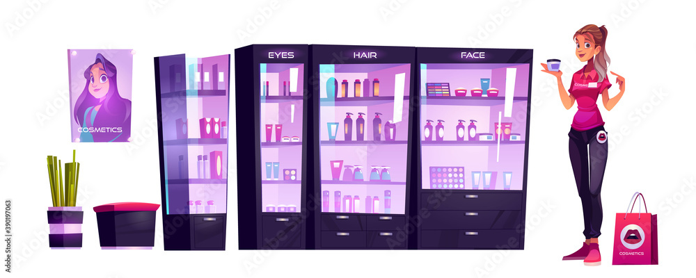Cosmetics store assistant offer makeup or skincare production at beauty ...