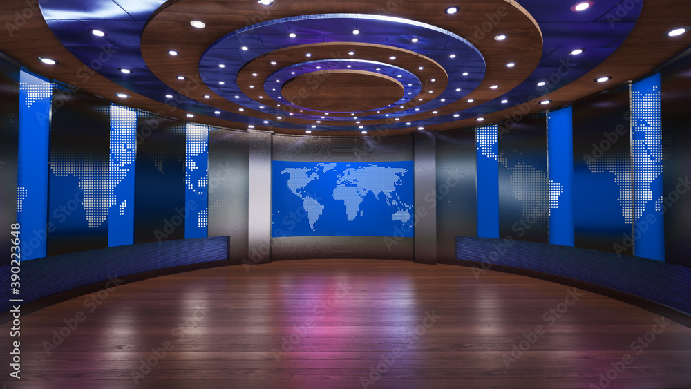 3D Virtual TV Studio News, 3d illustration Stock Illustration | Adobe Stock