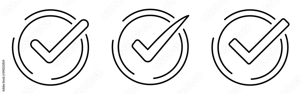 check mark icon in line simple style set - vector isolated on white ...