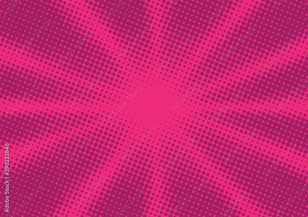 Magenta comic book pop art backgroung with dotted rays halftone effect ...