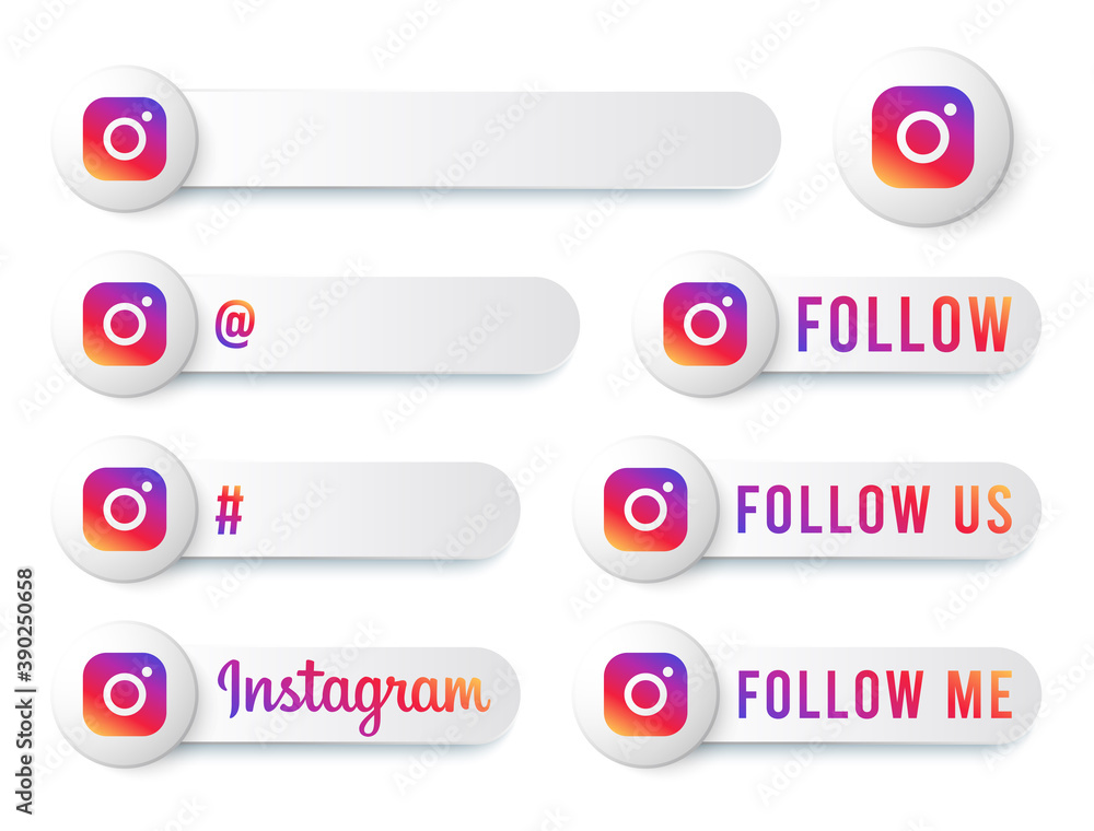 Instagram Buttons Collection with Multicolor Logo. White Social Media ...