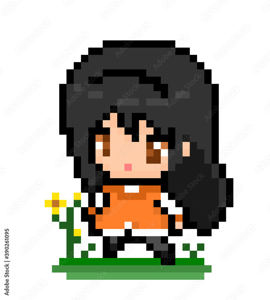 Cute anime girl pixel image. female cartoon in vector illustration ...
