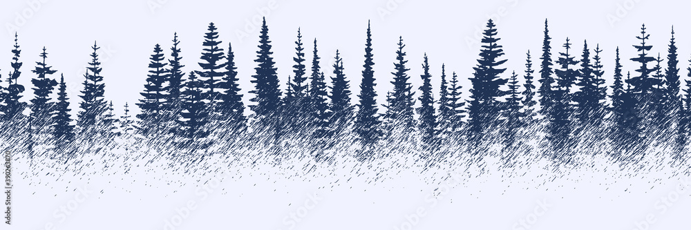 Vector sketch, banner. Forest, imitation of a pencil drawing. Stock ...