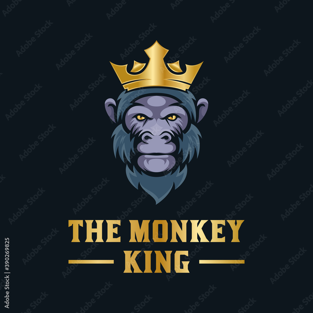 awesome the monkey king logo, head gorilla with crown logo concept ...