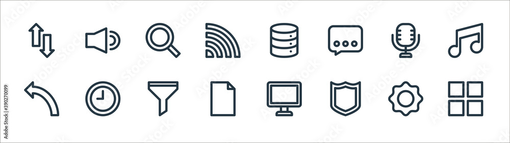 basic ui line icons. linear set. quality vector line set such as menu, shield, new file, arrow ...