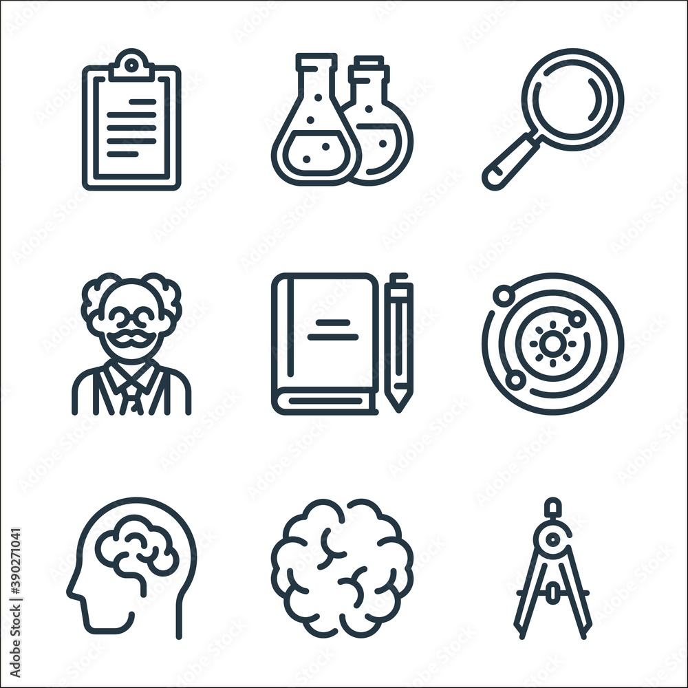 science line icons. linear set. quality vector line set such as drawing compass, brain, human ...