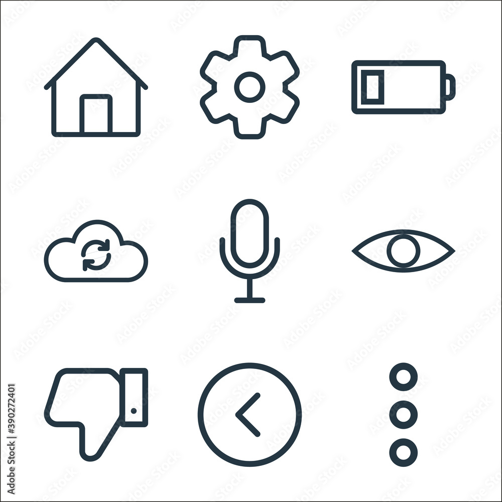 ui line icons. linear set. quality vector line set such as menu, previous, thumbs down, view ...