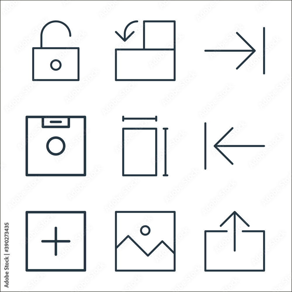 user interface line icons. linear set. quality vector line set such as upload file, image, add ...