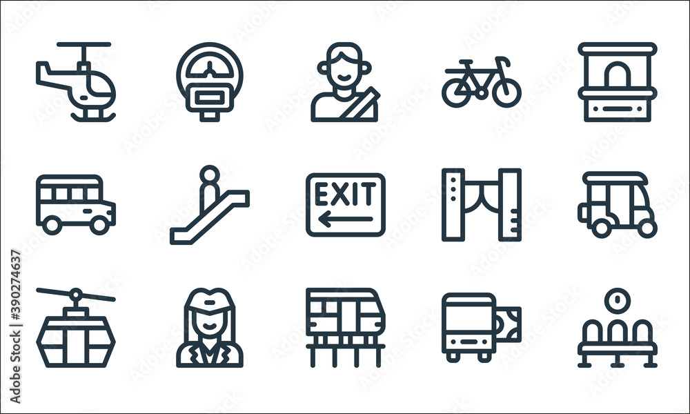 public transportation line icons. linear set. quality vector line set ...