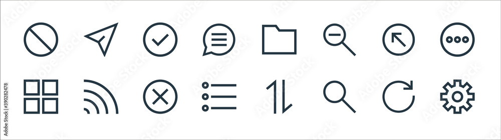 basic ui line icons. linear set. quality vector line set such as settings, zoom, list, open menu ...