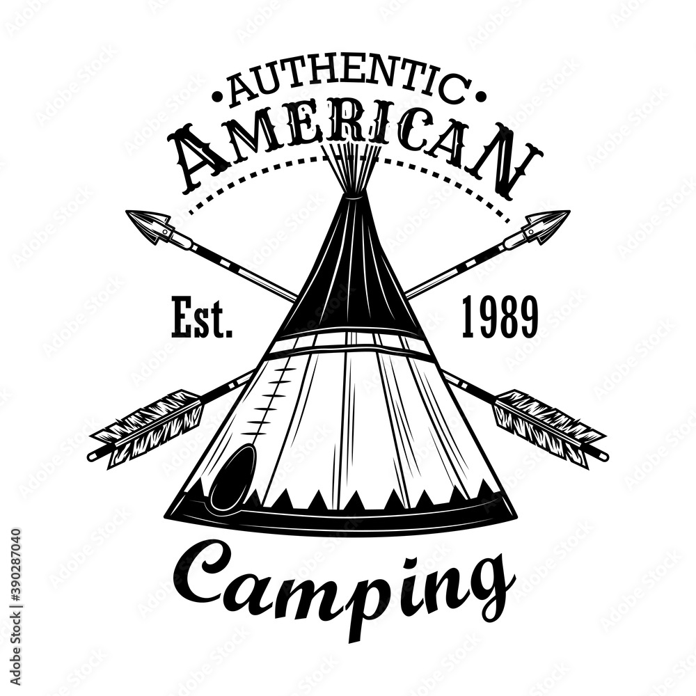 American Indians camping vector illustration. Wigwam, crossed arrows ...