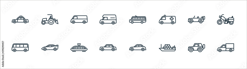 vehicles line icons. linear set. quality vector line set such as pickup ...