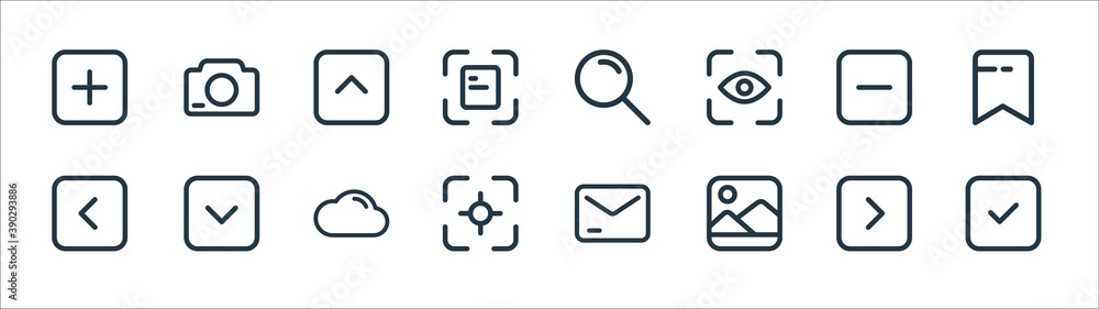 interface line icons. linear set. quality vector line set such as tick, picture, target, left ...