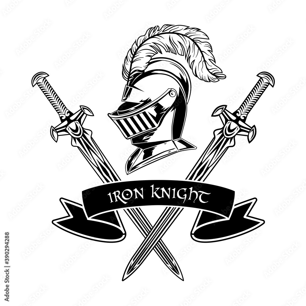 Medieval warrior accessories vector illustration. Armor, helmet with ...