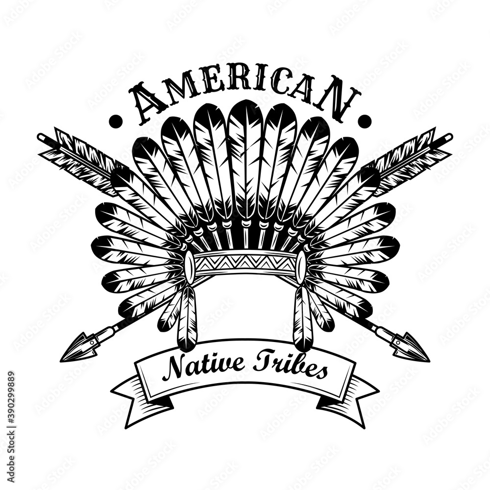 Native American tribe accessories vector illustration. Feather ...