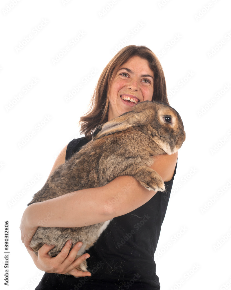 Flemish Giant rabbit and woman Stock Photo | Adobe Stock