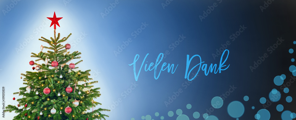 German Text Vielen Dank Means Thank You. Christmas Tree With Christmas ...