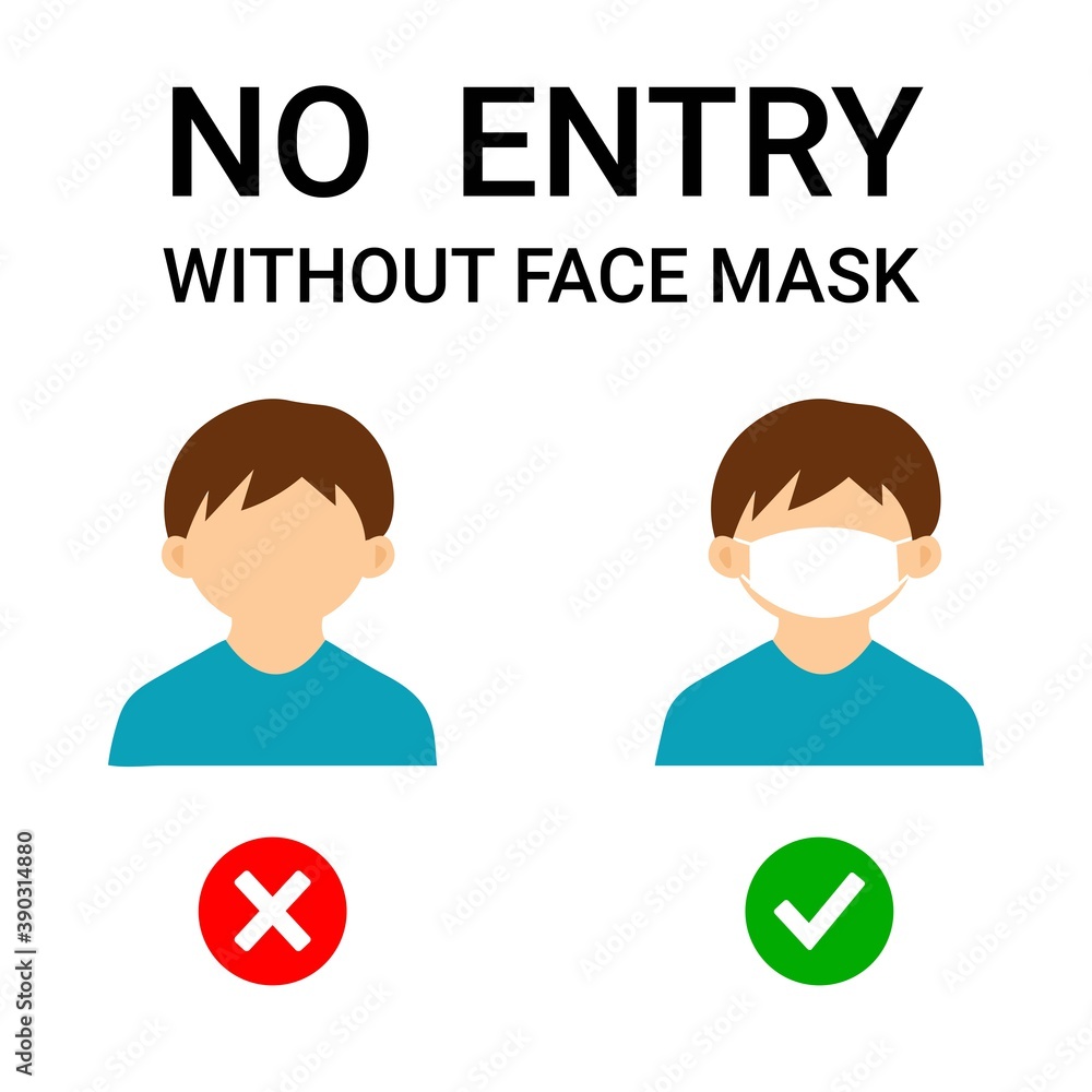 No Entry Without Face Mask or Wear a Mask Icon. Vector Image Stock ...