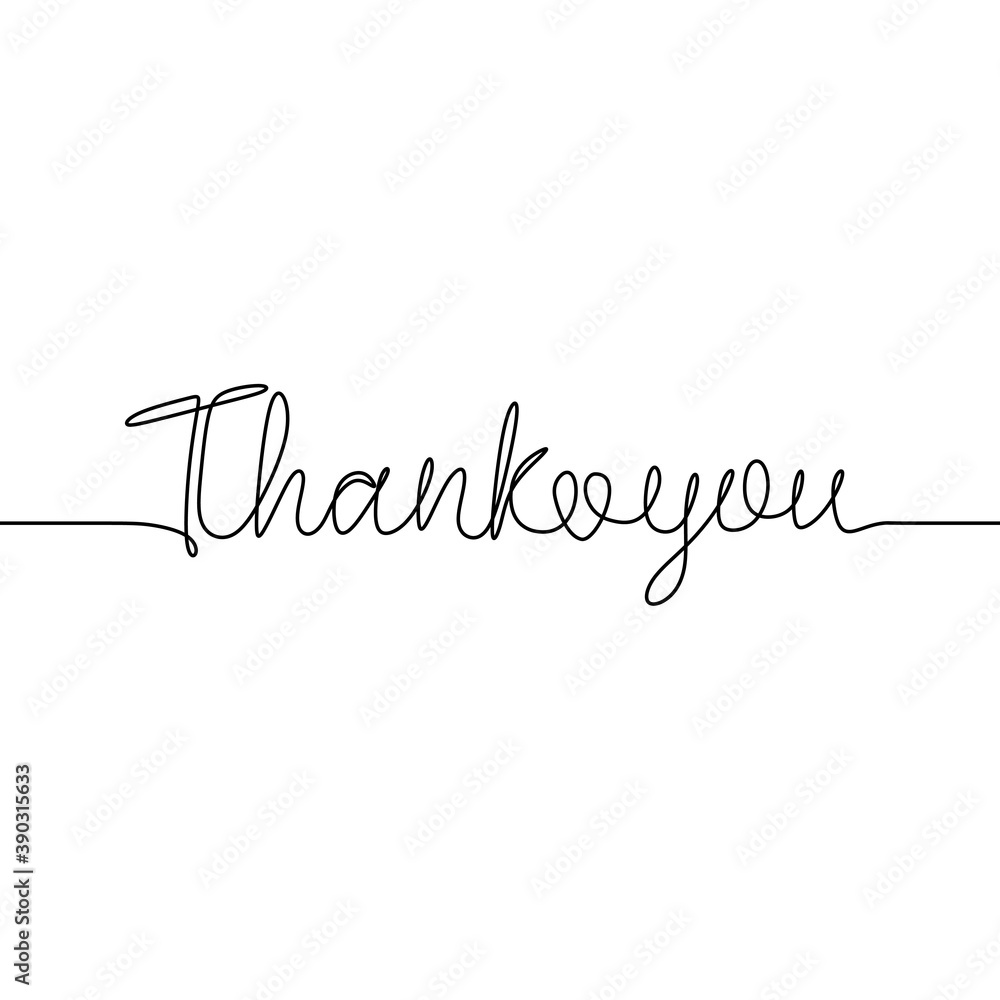 Thank You handwritten inscription. One line drawing of phrase isolated ...