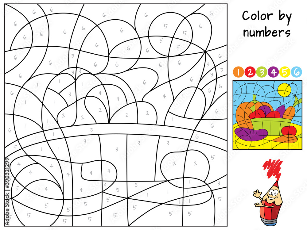 Harvest. Color by numbers. Coloring book. Educational puzzle game for ...