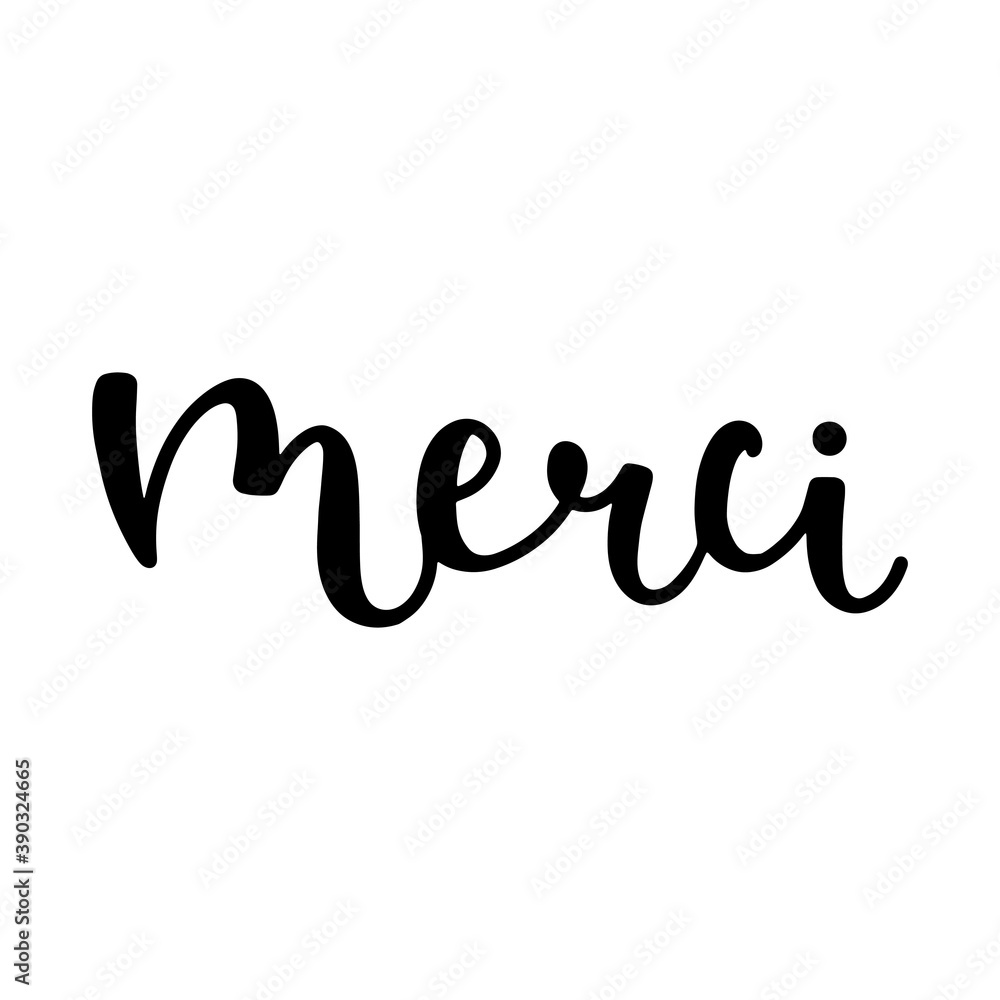 Merci word hand drawn lettering. Modern bounce calligraphy ink in black ...