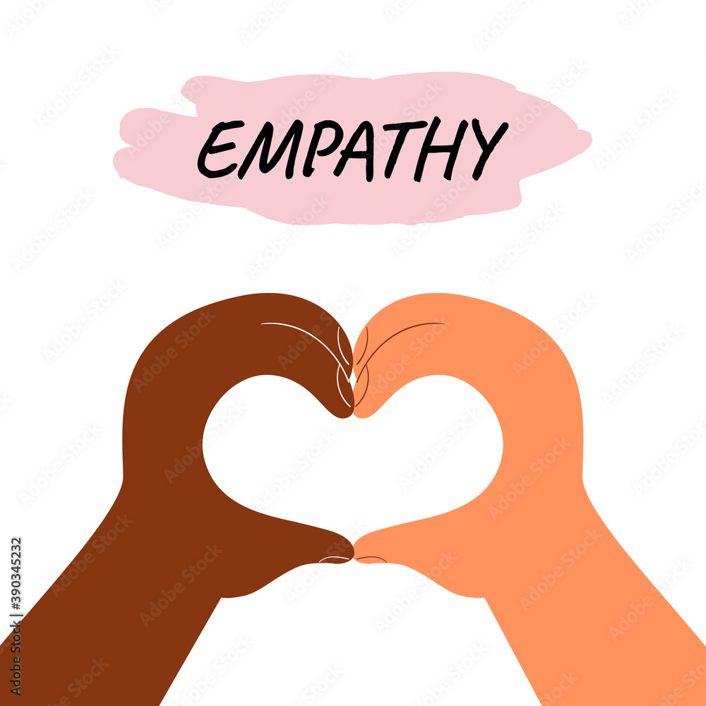 Empathy concept. Black and white hands shows heart symbol. Stop racism ...