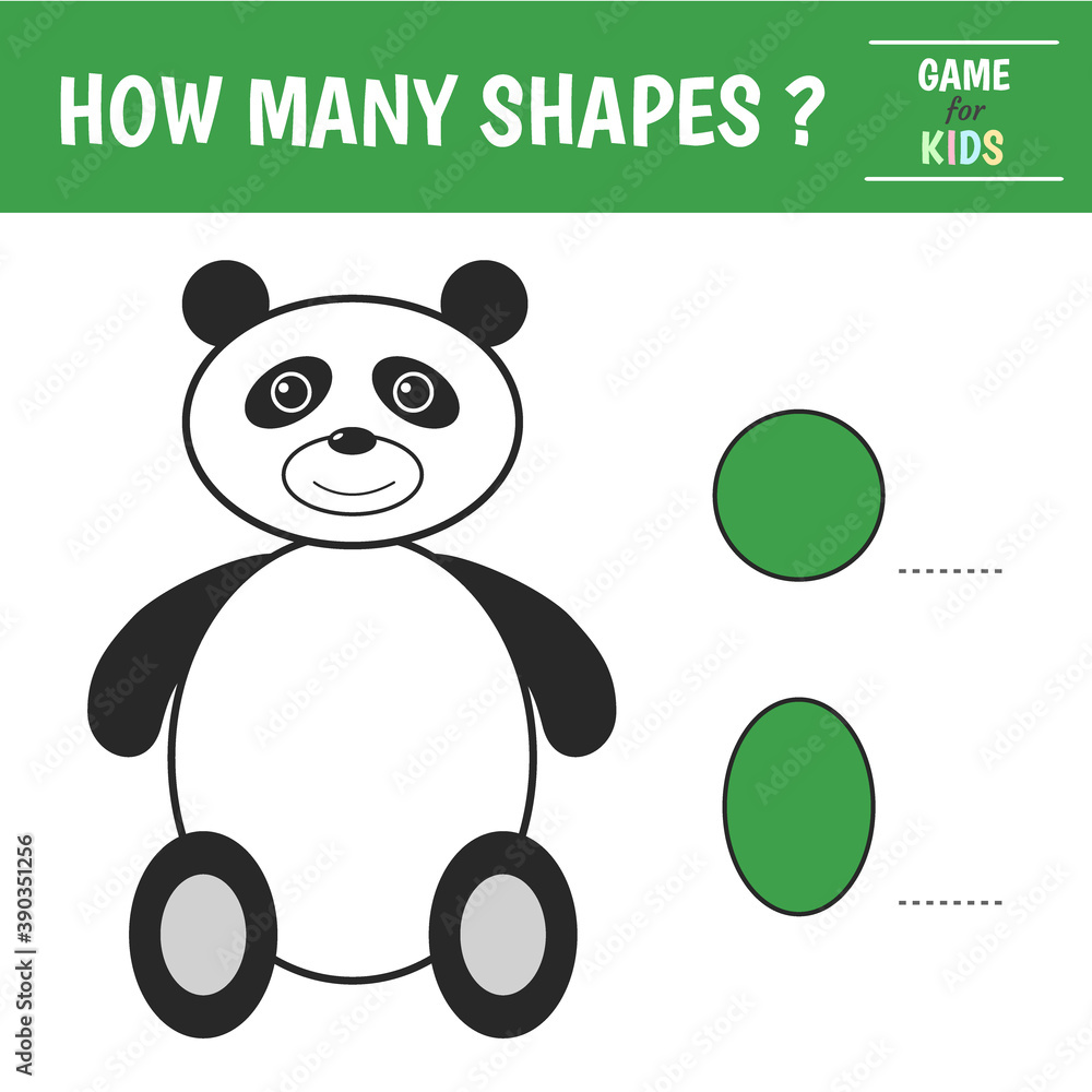 Educational game for kids. Panda of geometric shapes. Count circles ...