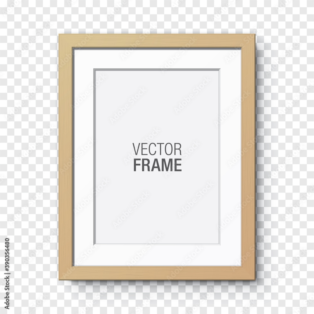 Vertical wooden frame with Passepartout hanging on a transparent ...